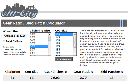 All-City Gear Ratio & Skid Patch Calculator | The Radavist | A group of ...